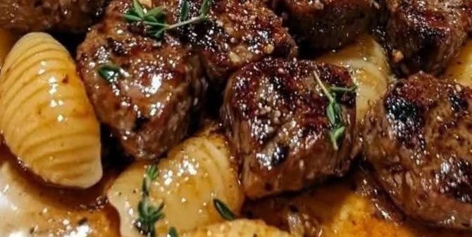 Garlic Butter Steak Bites & Creamy Parmesan Shells – Healthy Recipes